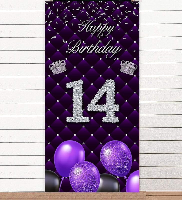 Happy 22nd Birthday Purple Banner Backdrop Photo Booth Props Balloons ...