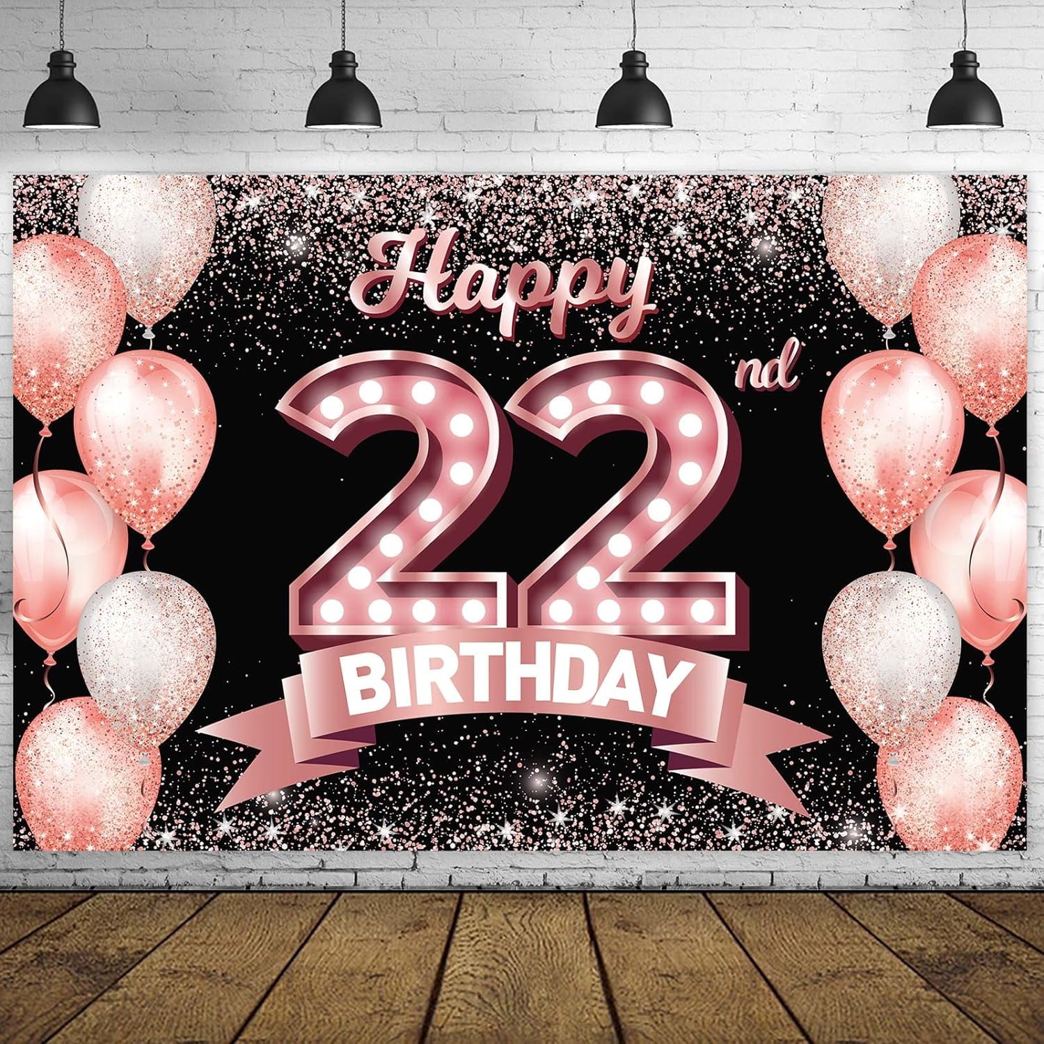 Happy 22nd Birthday Rose Gold Banner Backdrop Cheers to 22 Years Old ...