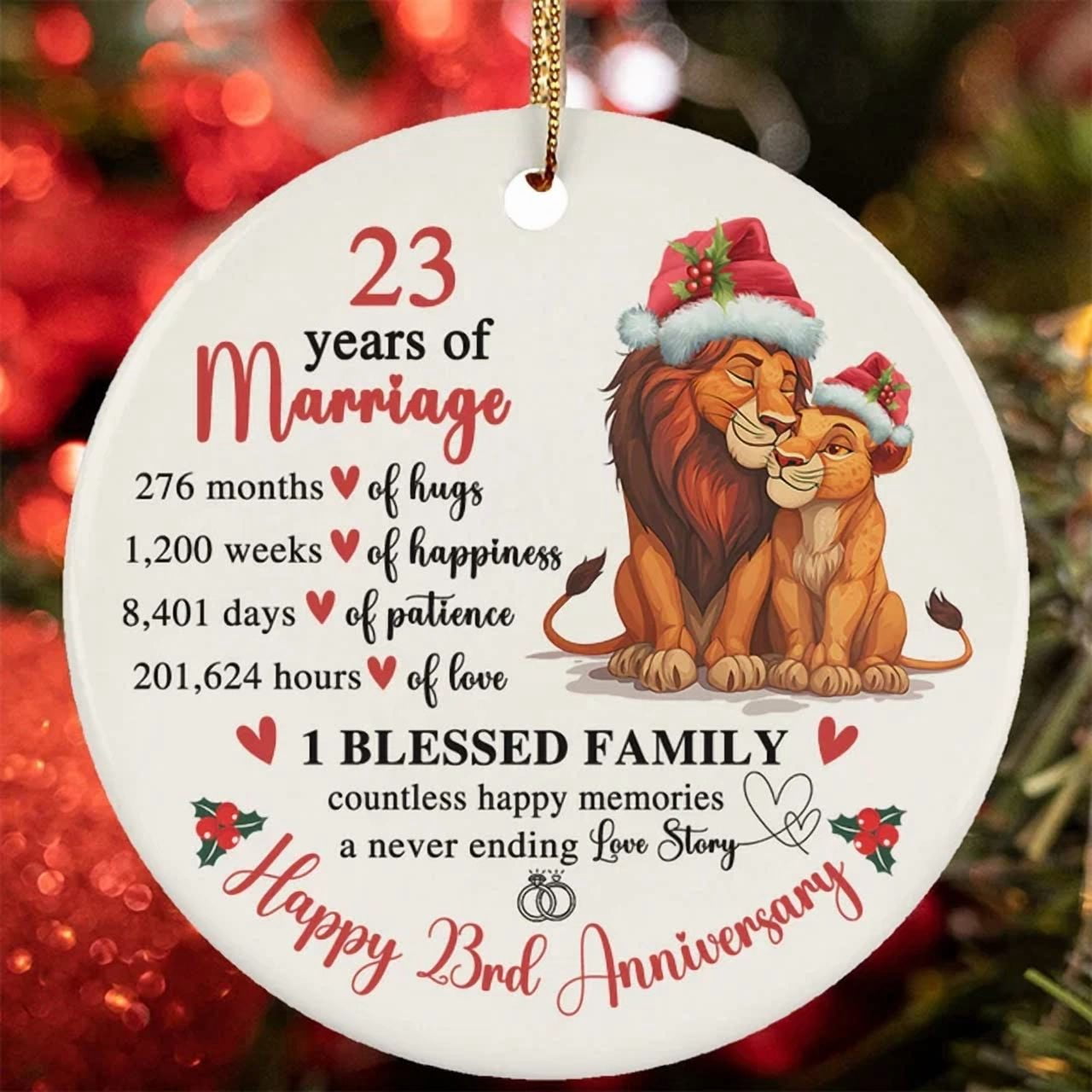 Happy 23rd Anniversary Ornament Cute Lion Couple 23 Year Marriage ...