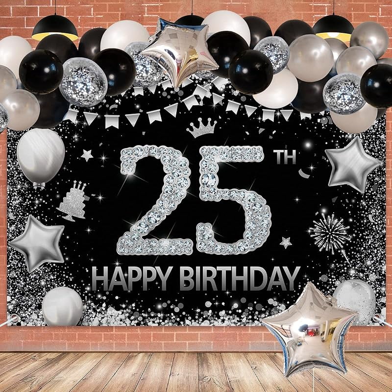 Happy 23rd Birthday Backdrop Banner Decor with Balloons Arch Kit Silver ...