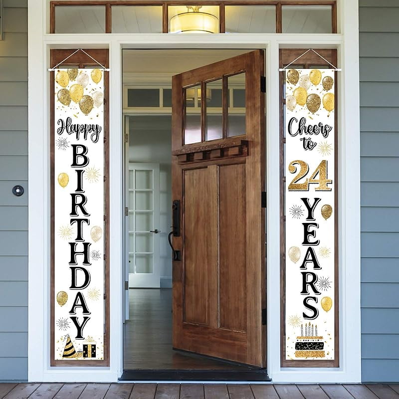 Happy 24th Birthday Decorations, Gold Balloon Birthday Theme Door ...