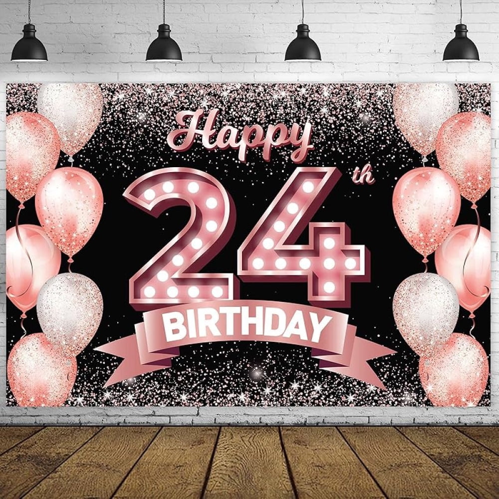 Happy 24th Birthday Rose Gold Banner Backdrop Cheers to 24 Years Old ...
