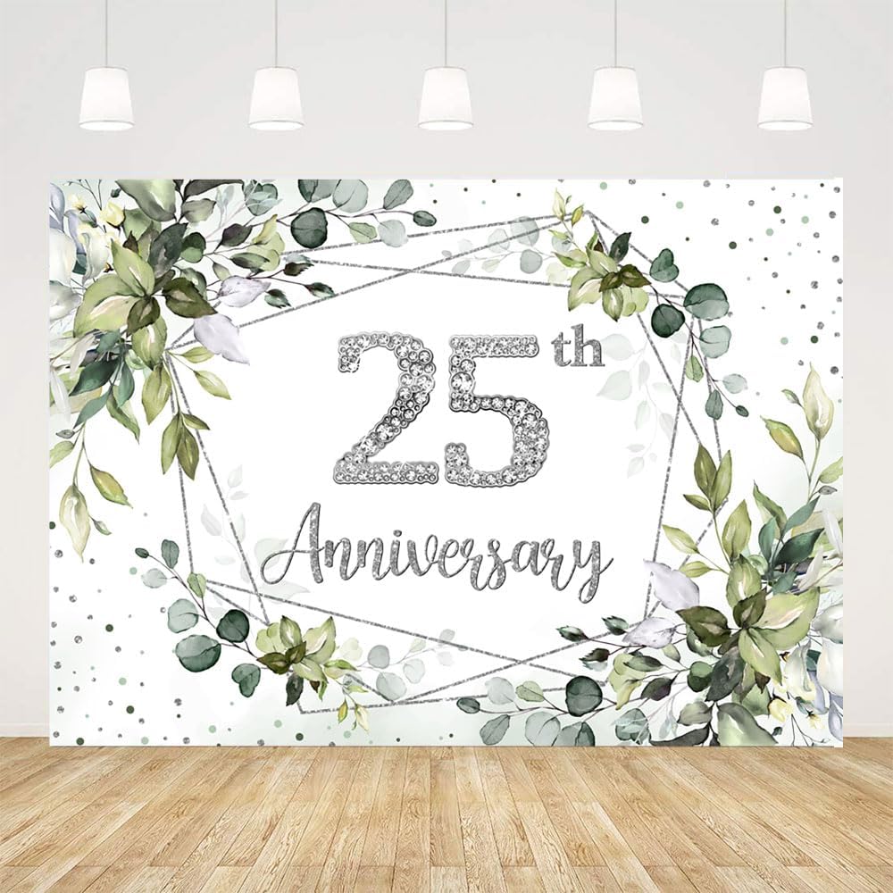 Happy 25th Anniversary Backdrop for Photography Greenery Celebrating 25 ...