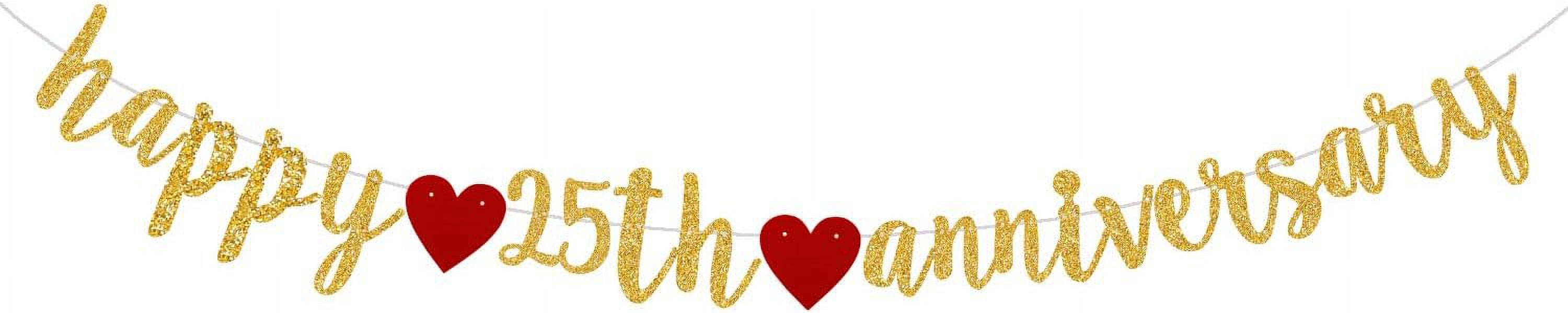 Happy 25th Anniversary Banner - Gold Glitter 25th Anniversary Sign ...