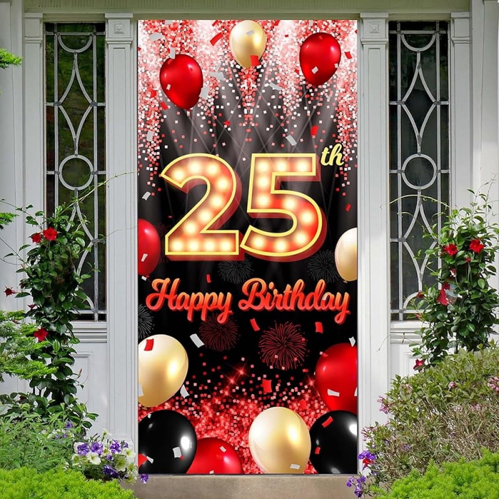 Happy 25th Birthday Backdrop Banner Black and Red Theme Background with ...