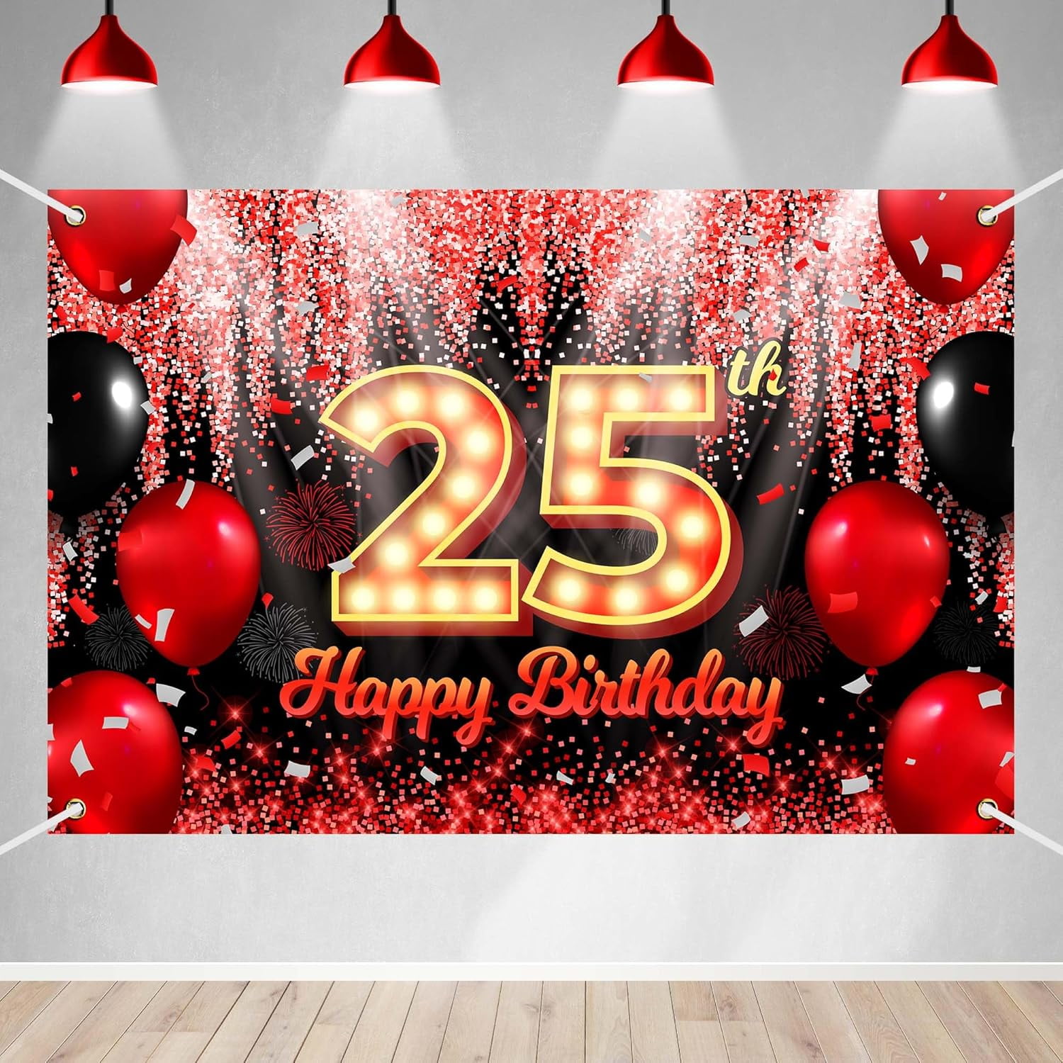 Happy 25th Birthday Backdrop Banner Black and Red Theme Background with ...