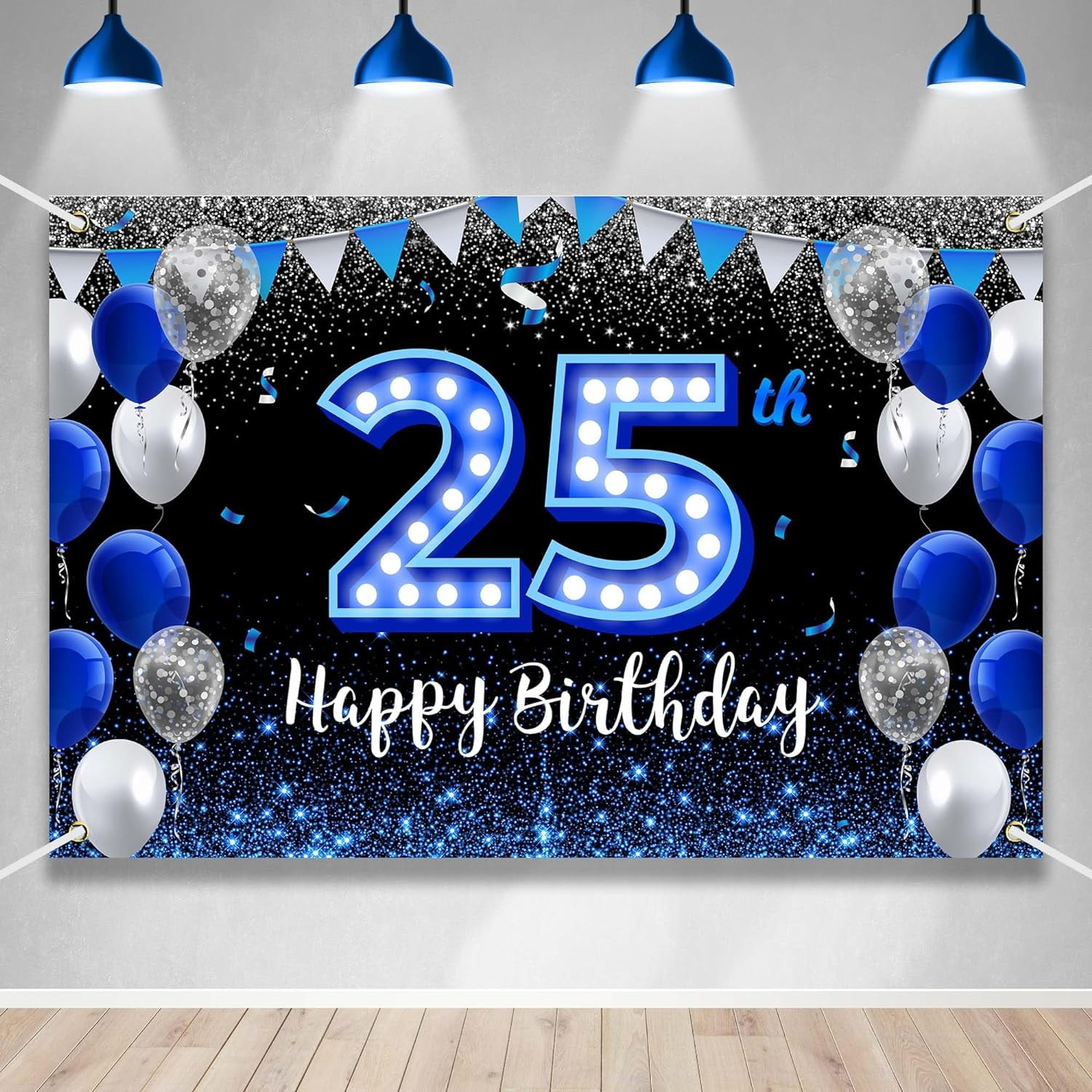 Happy 25th Birthday Backdrop Banner Blue Black Theme Background with ...