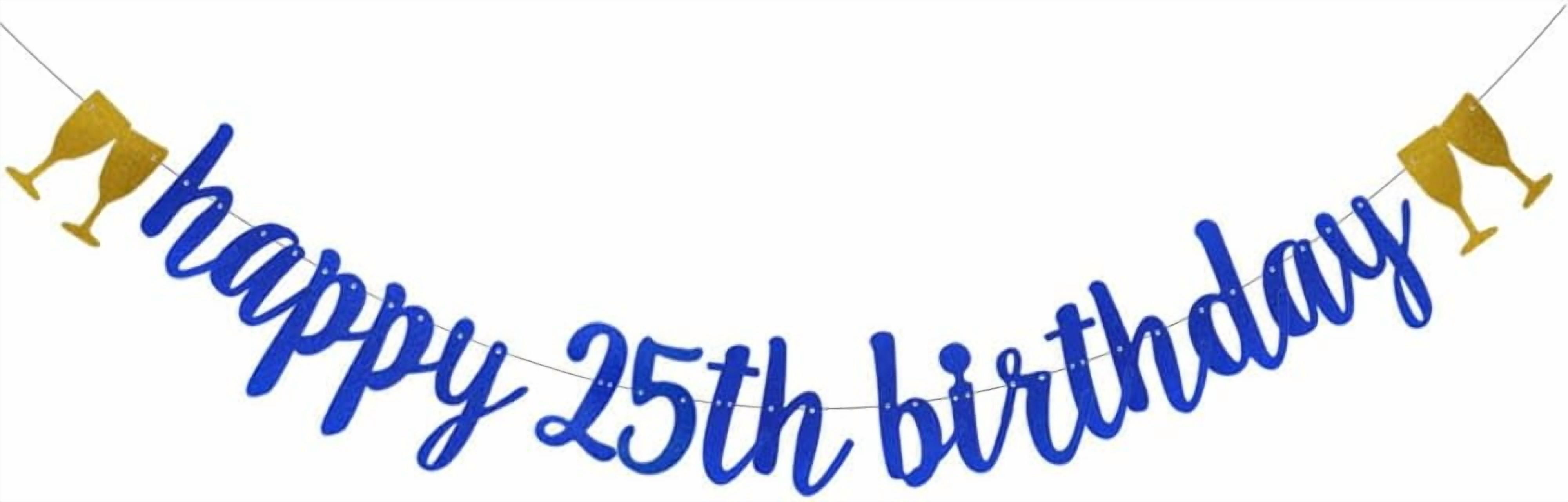 Happy 25th Birthday Banner, Pre-Strung,Blue Glitter Paper Garlands ...