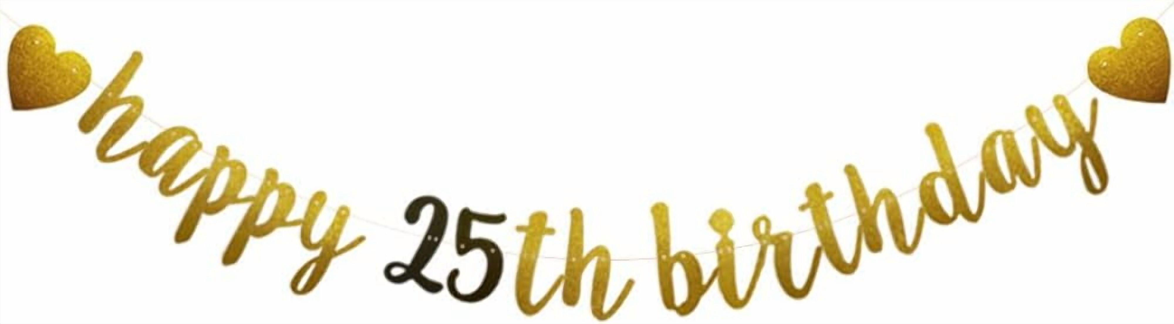 Happy 25th Birthday Banner, Pre-Strung,Gold and Black Glitter Paper ...