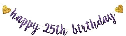 Happy 25th Birthday Banner, Pre-Strung,Purple Glitter Paper Garlands ...