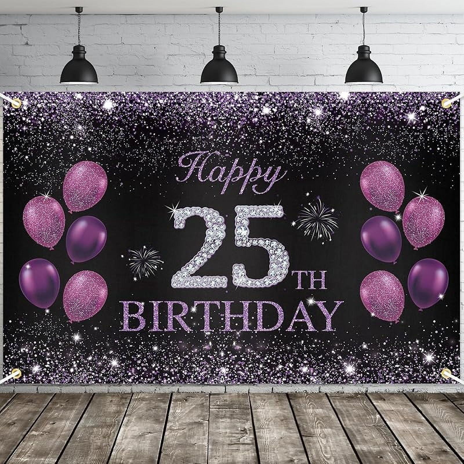 Happy 25th Birthday Banner, Purple Happy 25th Birthday Party ...