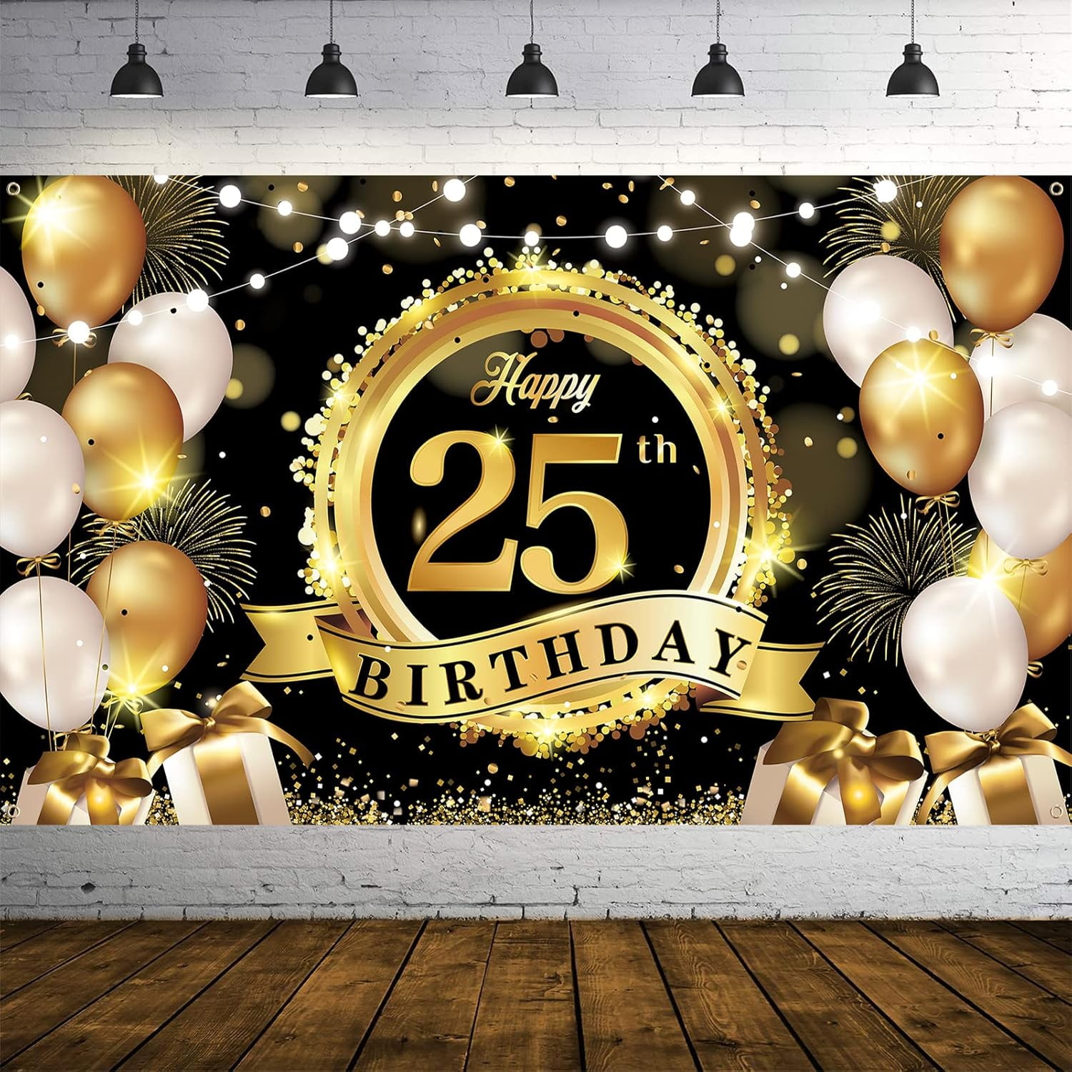 Happy 25th Birthday Decoration Backdrop Banner Black Gold Extra Large ...