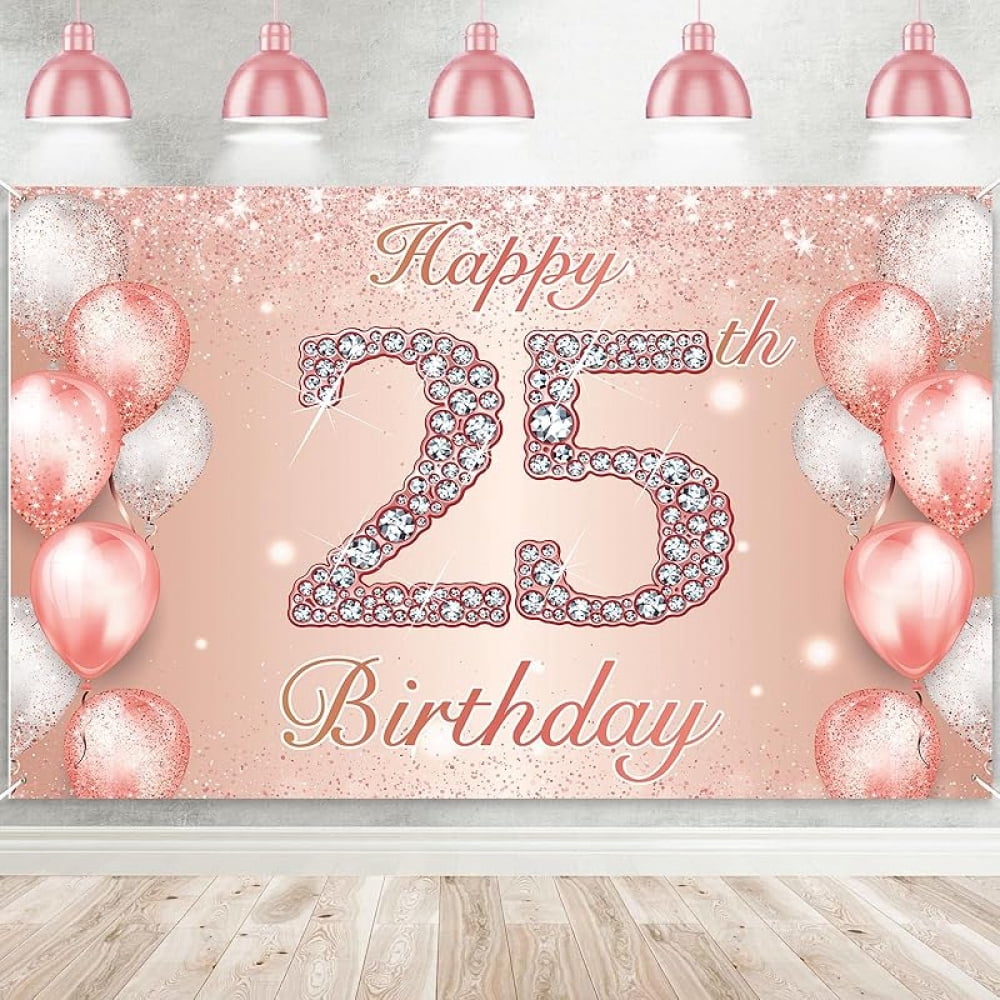 Happy 25th Birthday Rose Gold Banner Cheers to 25 Years Old Backdrop ...