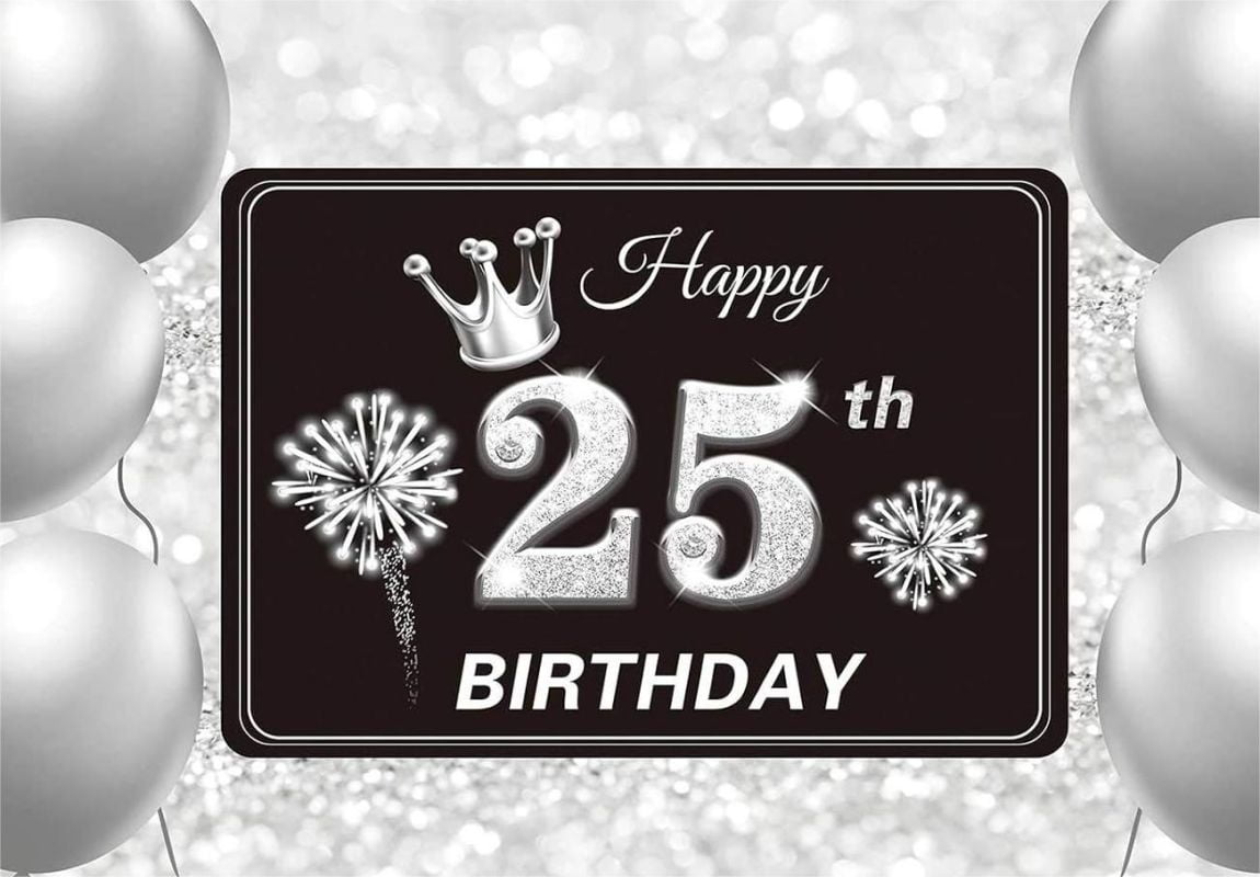 Happy 25th Birthday Rose Gold Banner Cheers Backdrop Confetti Balloons ...