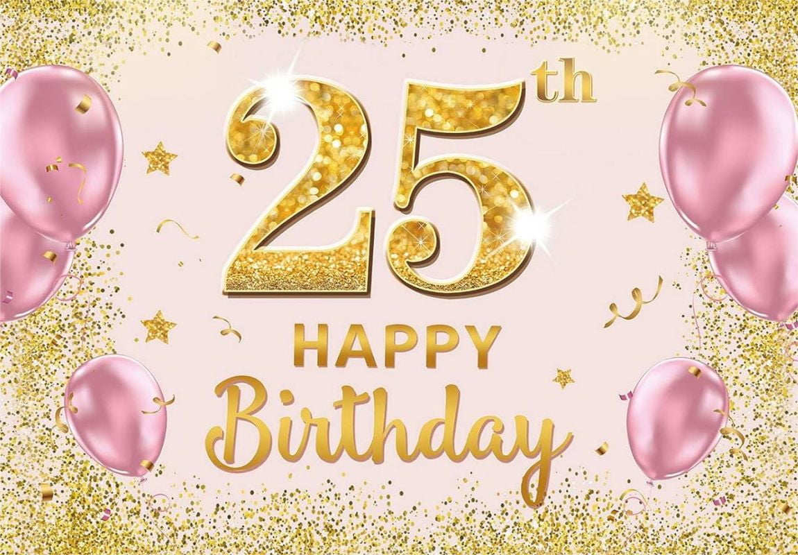 Happy 25th Birthday Rose Gold Banner Cheers Backdrop Confetti Balloons ...