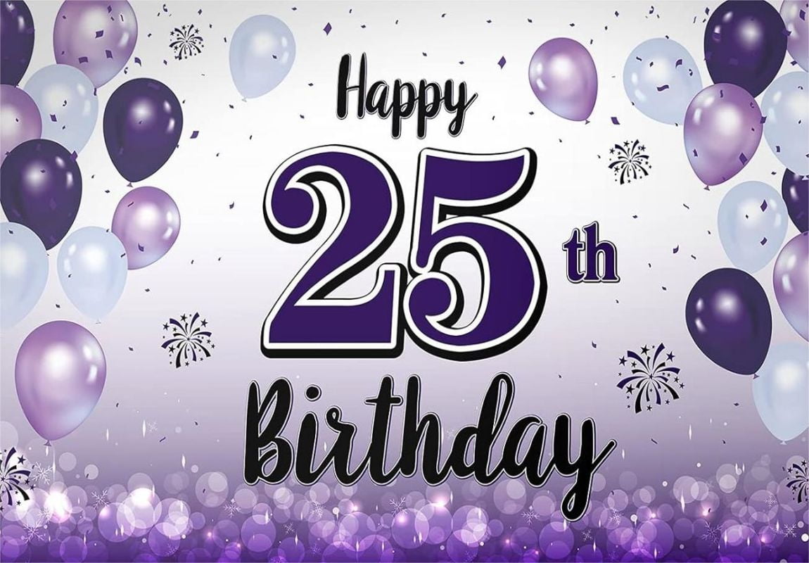 Happy 25th Birthday Rose Gold Banner Cheers Backdrop Confetti Balloons ...