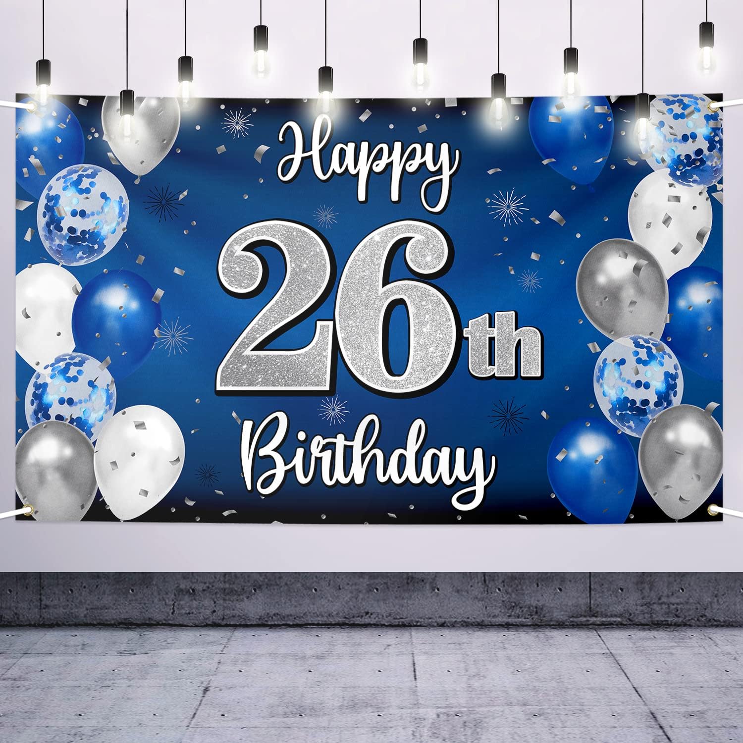Happy 26th Birthday Decorations,26th Blue & Silver Balloon Large ...