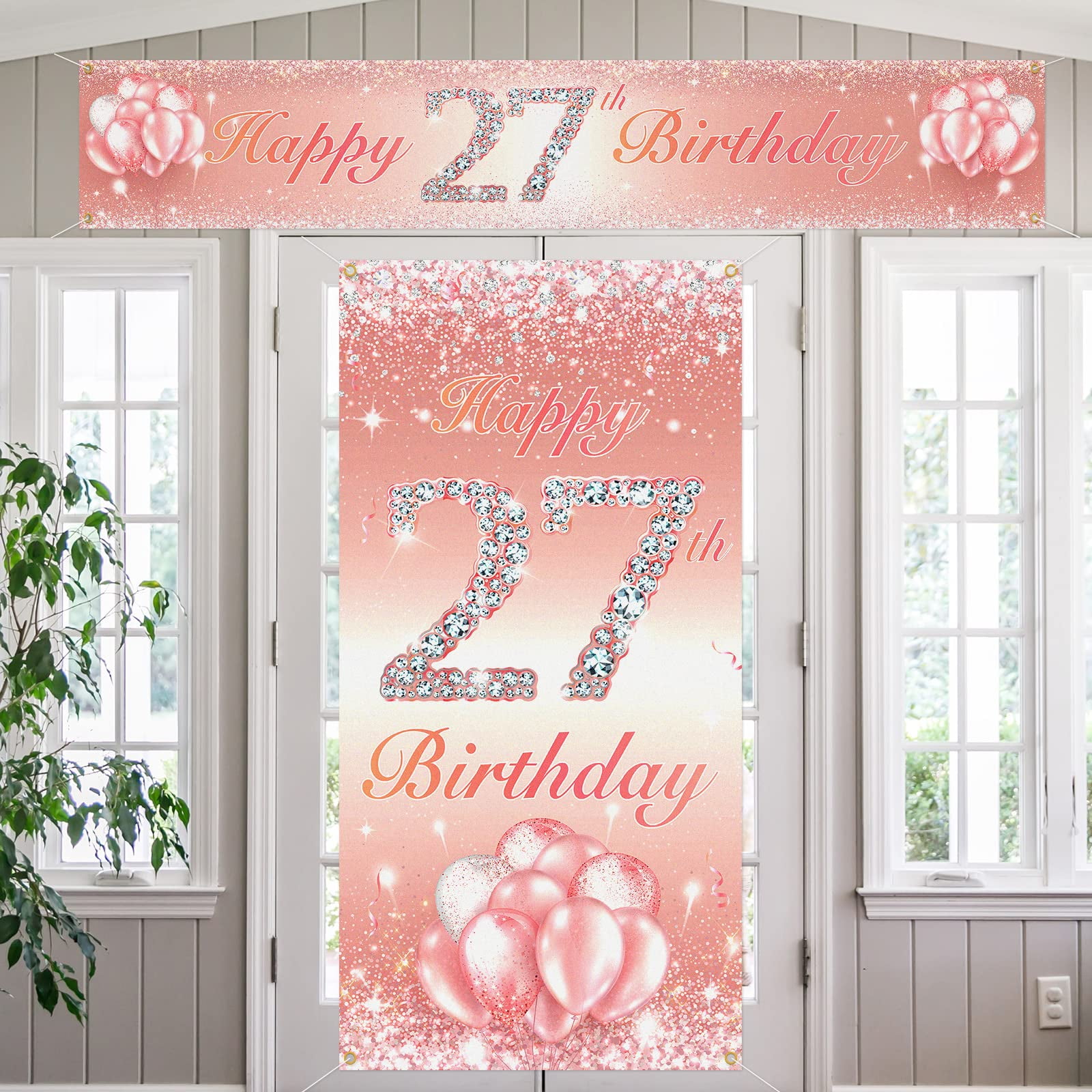 Happy 27th Birthday Door MMF7 Cover Porch Long Banner Sign Set 27 Years ...