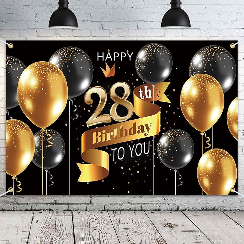 Happy 28th Birthday Backdrop Banner - 28 Birthday Party Decorations ...