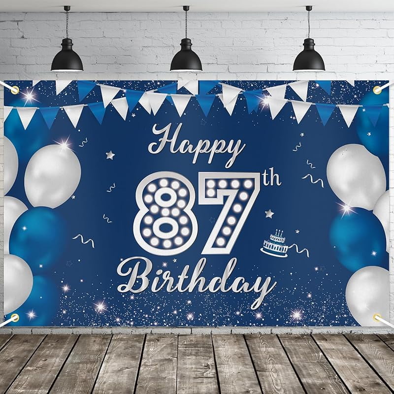 Happy 28th Birthday Banner, Blue Silver Happy 28th Birthday Party ...