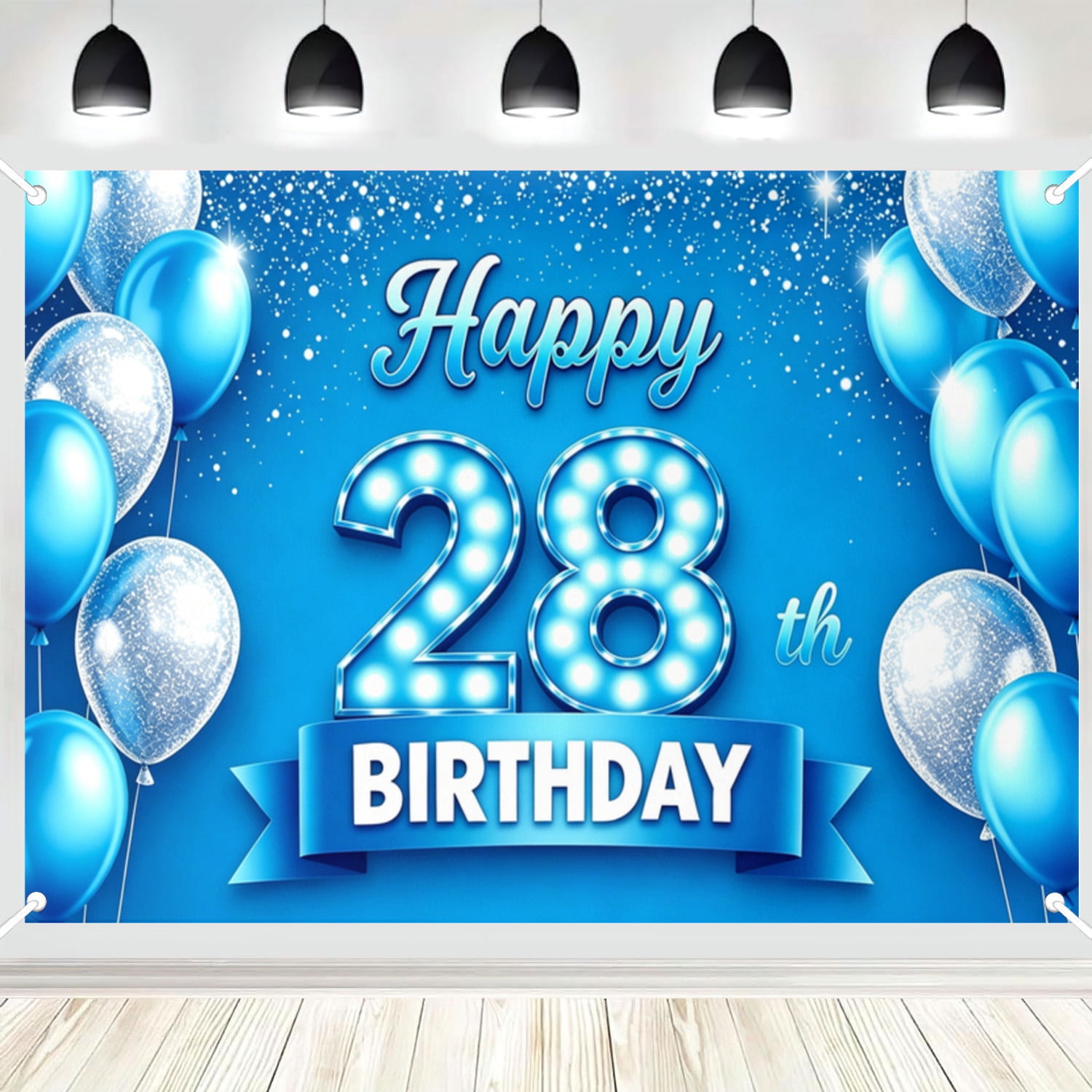 Happy 28th Birthday Blue Banner Backdrop Cheers to 28 Years Old ...