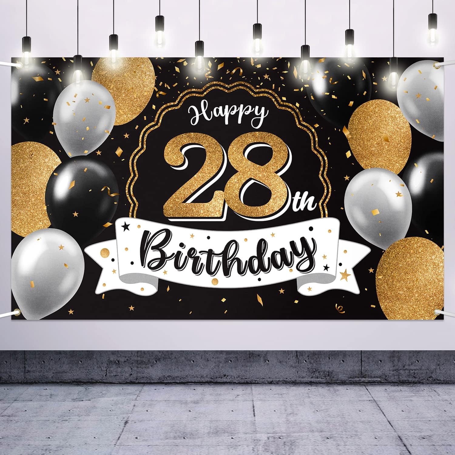 Happy 28th Birthday Decorations,28th Black & Gold Balloon Large ...