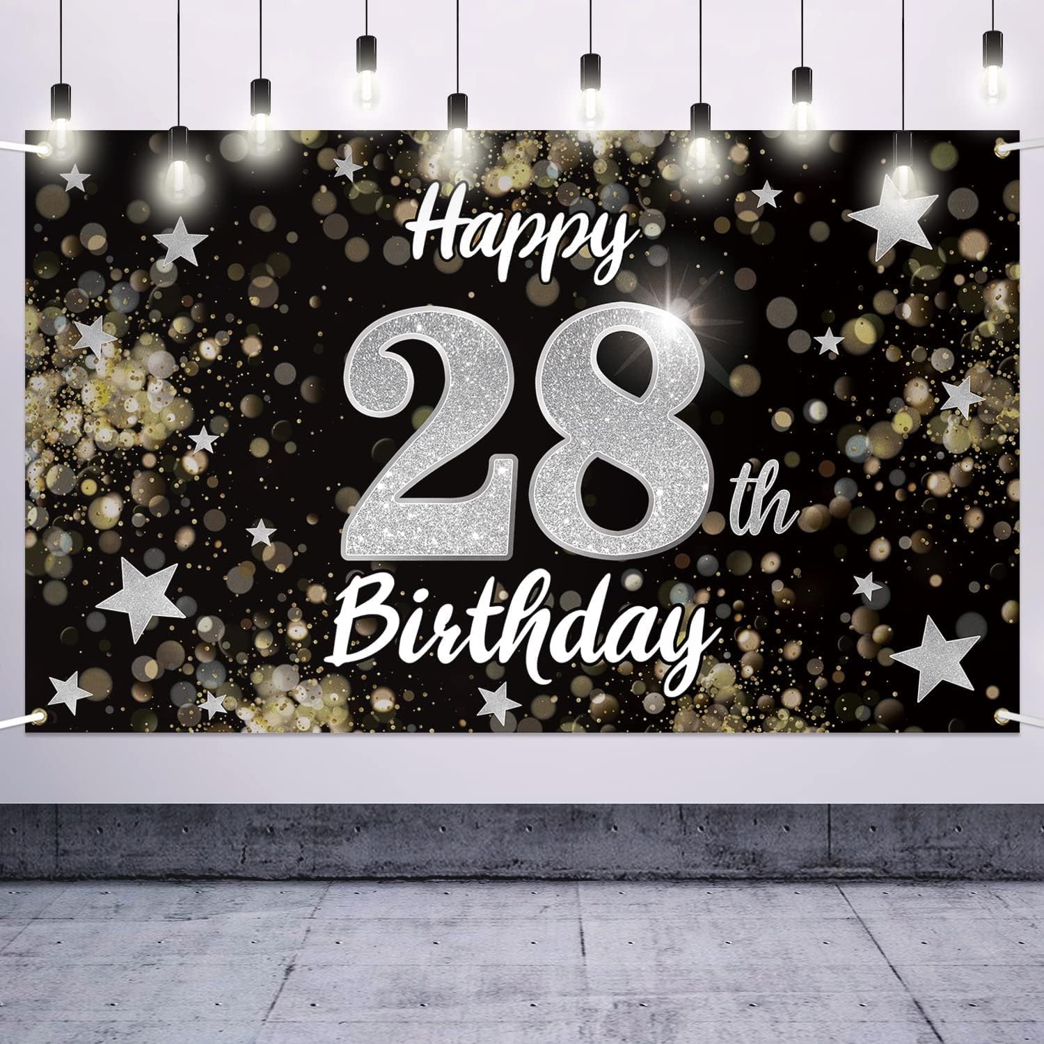 Happy 28th Birthday Decorations,28th Black & Silver Dream Star Large ...