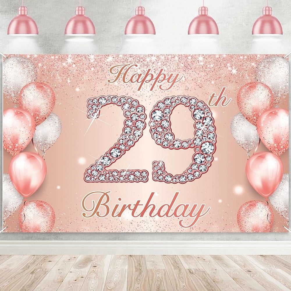 Happy 29th Birthday Rose Gold Banner Cheers to 29 Years Old Backdrop ...