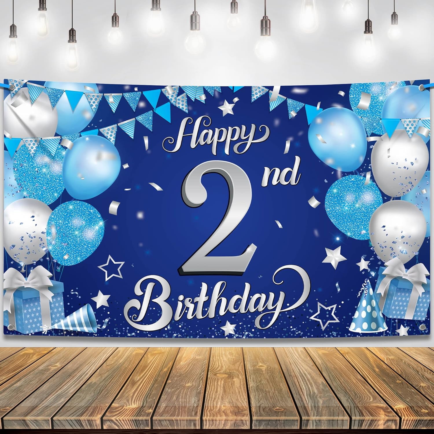 Happy 2nd Birthday Banner, 2nd Happy Birthday Banner Blue and Silver ...