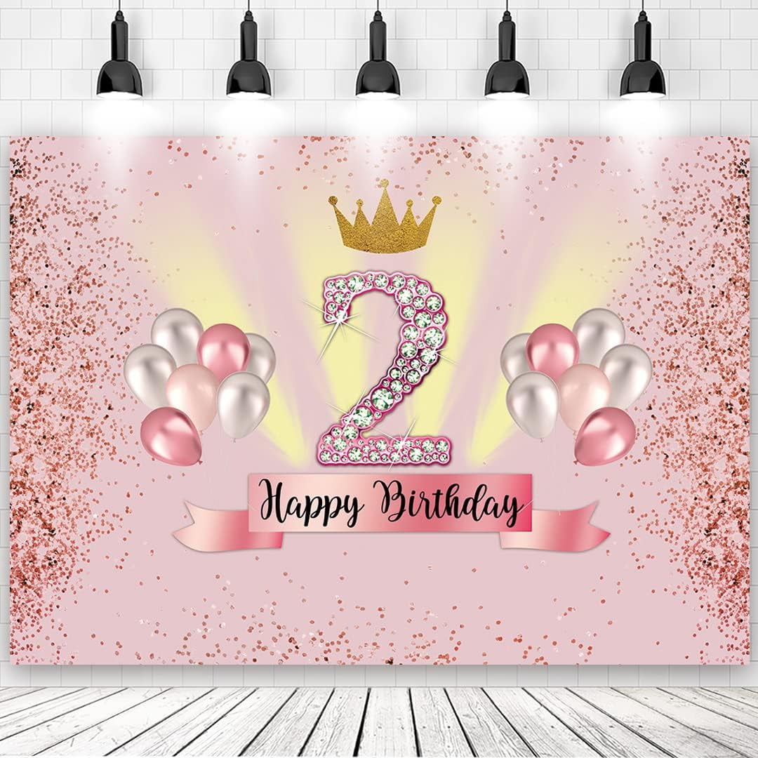 Happy 2nd Birthday Decoration for Girl Party Backdrop 2 Years Old ...