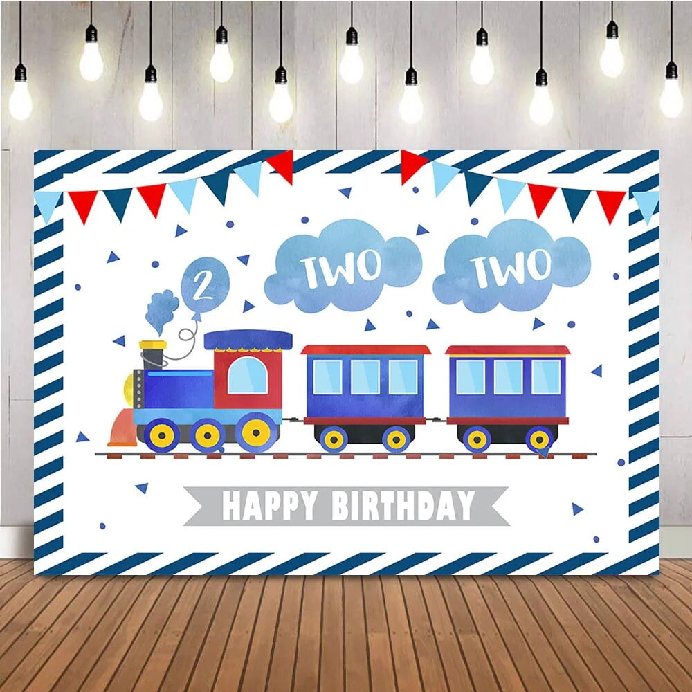 Happy 2nd Birthday Photography Backdrop Blue Red Train for Boy Chugga ...