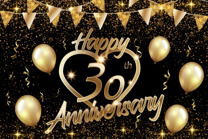 Happy 30th Annverisary Background Gold Blue Glitter Balloons Wedding ...