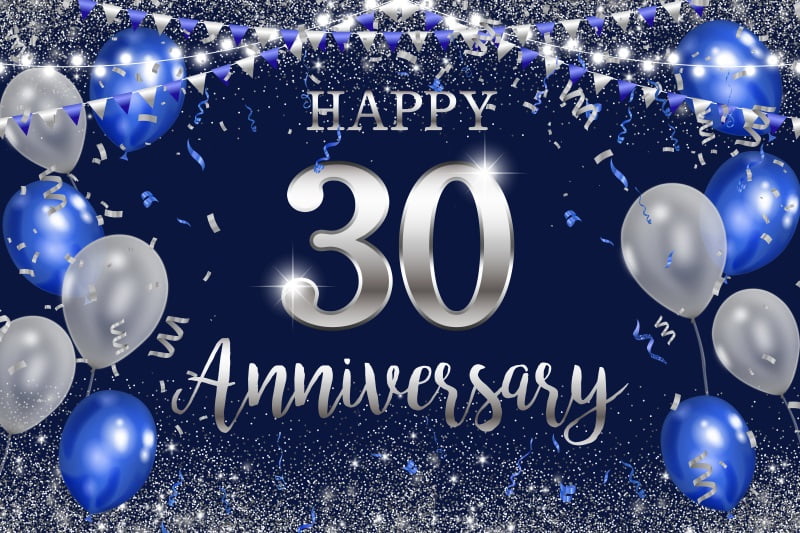 Happy 30th Annverisary Background Gold Blue Glitter Balloons Wedding ...