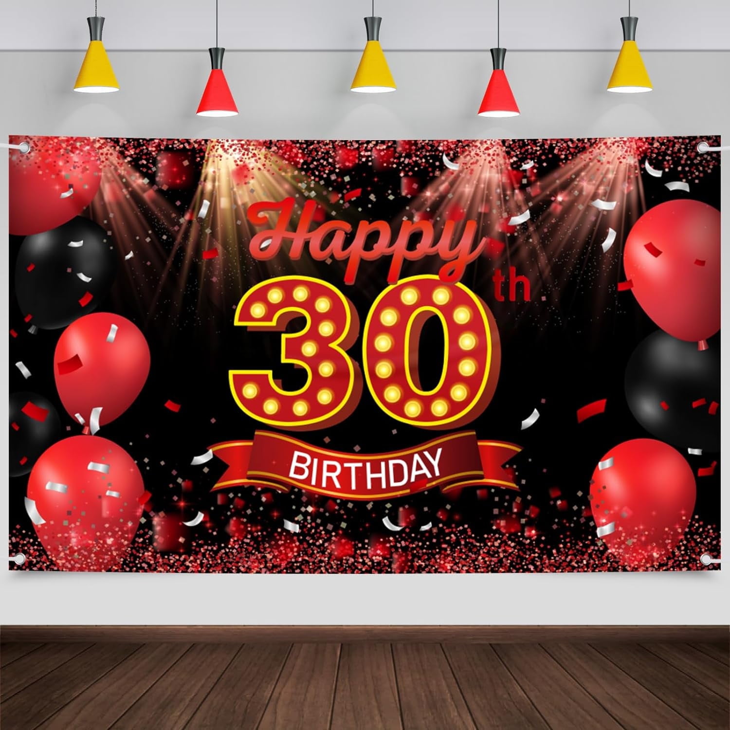 Happy 30th Birthday Backdrop Banner Black and Red Background for Women ...