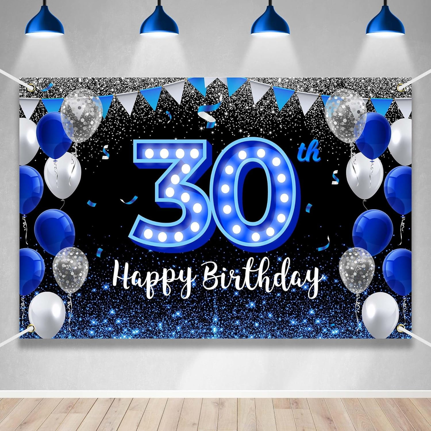 Happy 30th Birthday Backdrop Banner Blue Black Theme Background ...