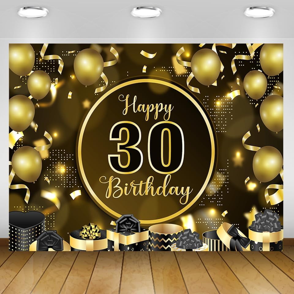Happy 30th Birthday Backdrop Gold Happy Birthday Backdrop for ...