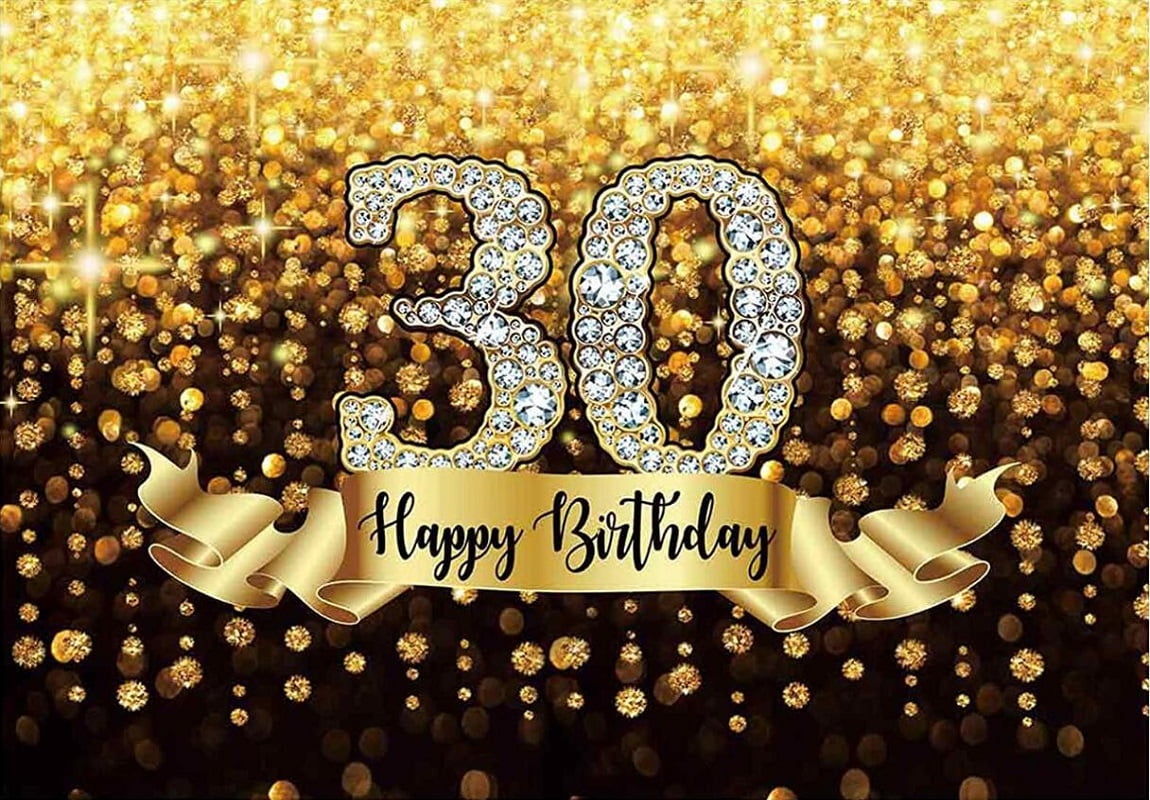 Happy 30th Birthday Background Photography Backdrops Golden Custom ...