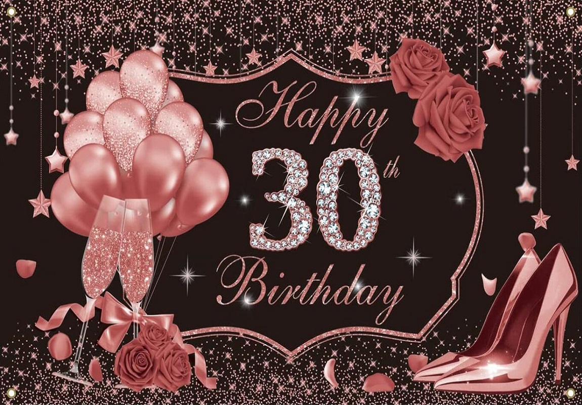 Happy 30th Birthday Background Photography Backdrops Golden Custom ...