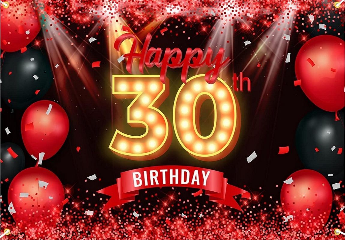 Happy 30th Birthday Balloon Custom Backdrop Background Boy Photo Golden ...