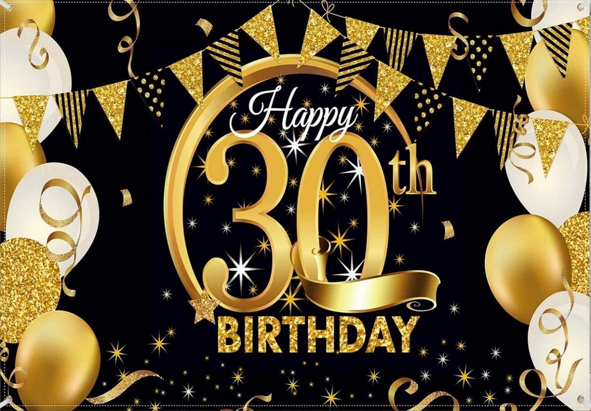 Happy 30th Birthday Balloon Custom Backdrop Background Boy Photo Golden ...