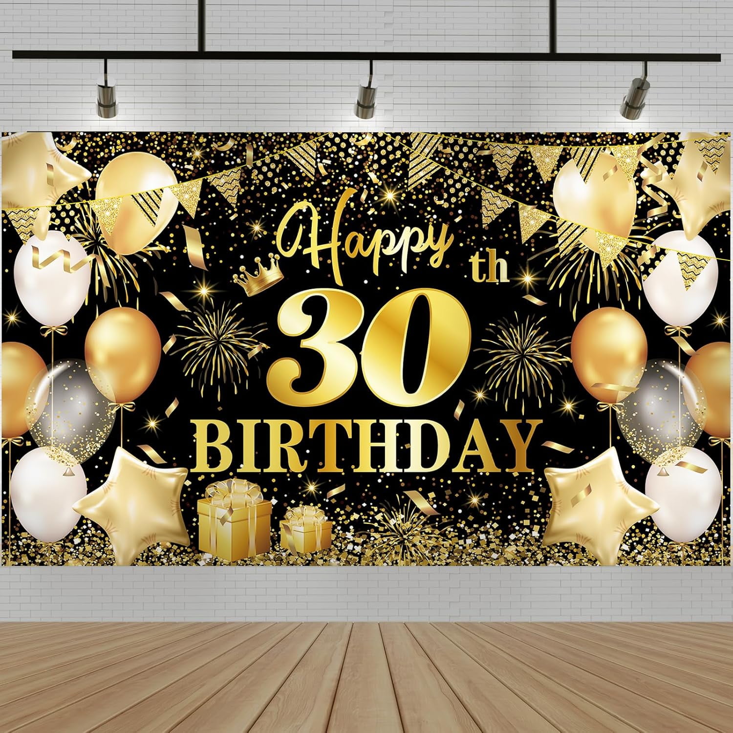 Happy 30th Birthday Banner Black Gold Birthday Party Decorations ...