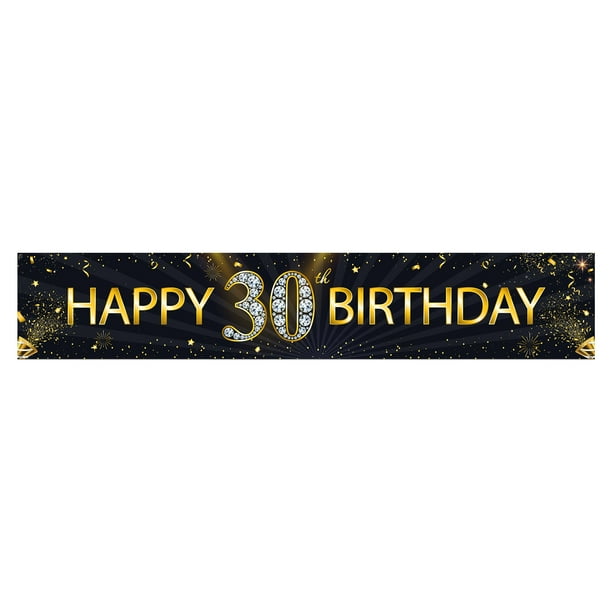 Happy 30th Birthday Banner , Black Gold Happy Birthday Sign Banner ...