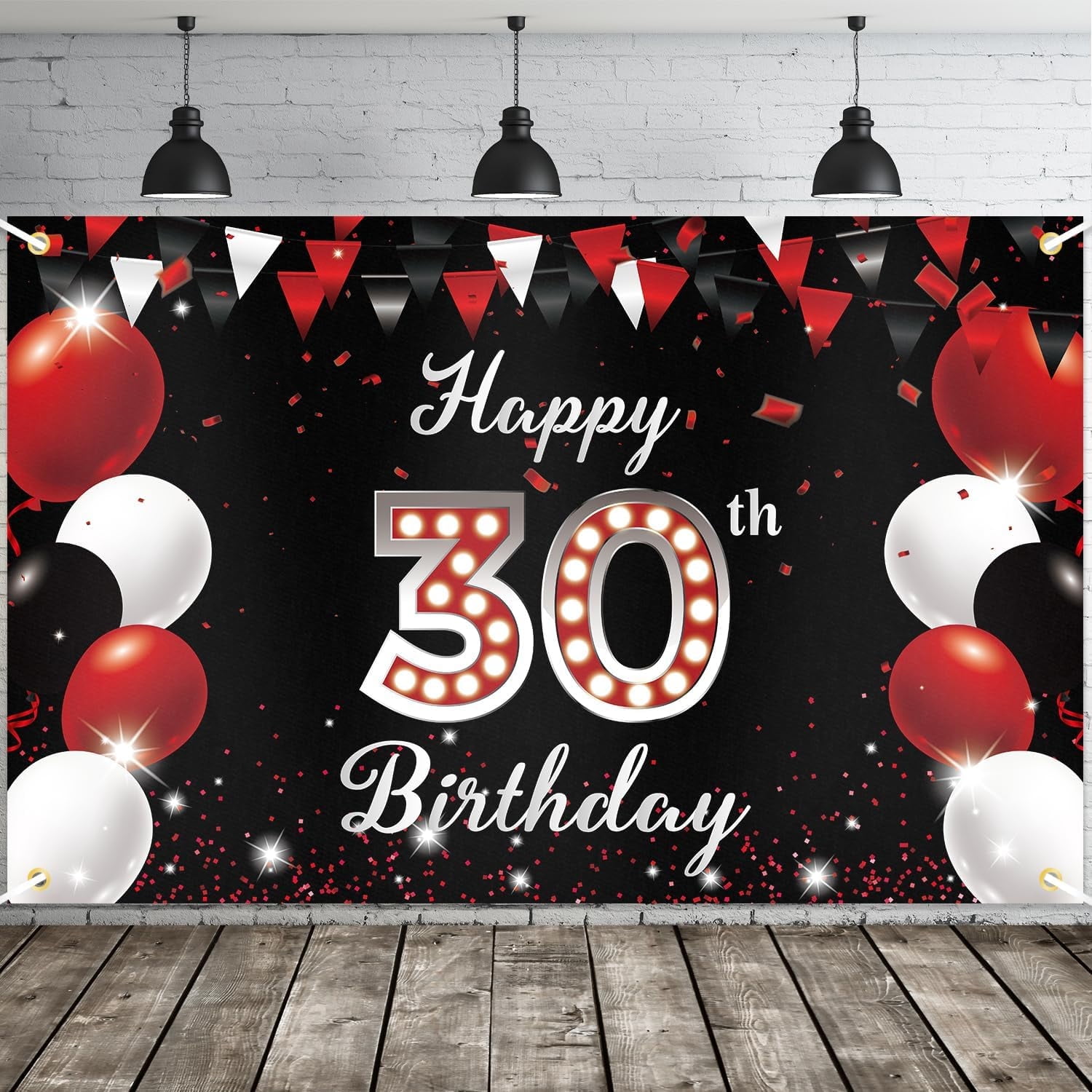 Happy 30th Birthday Banner, Red Black Happy 30th Birthday Party ...