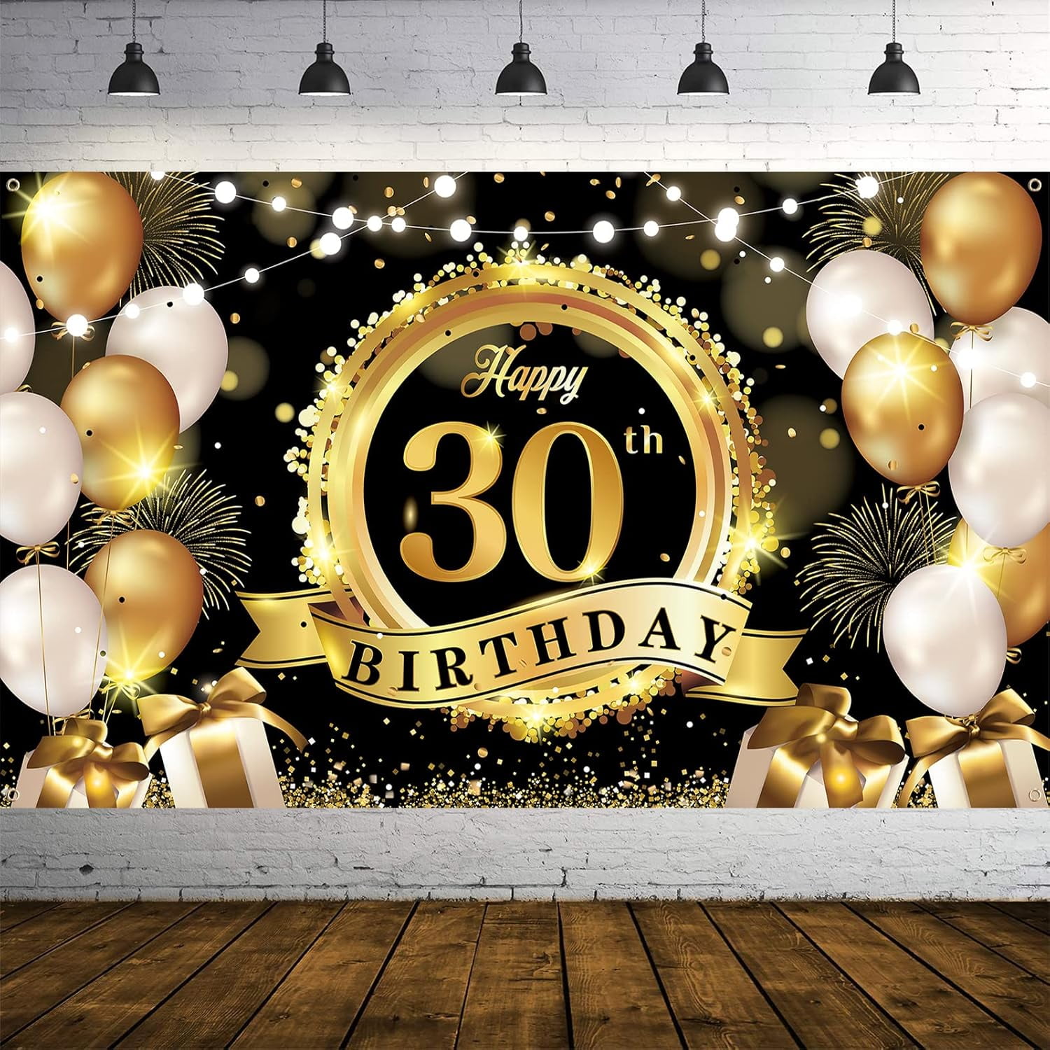Happy 30th Birthday Decoration Backdrop Banner Black Gold Extra Large ...