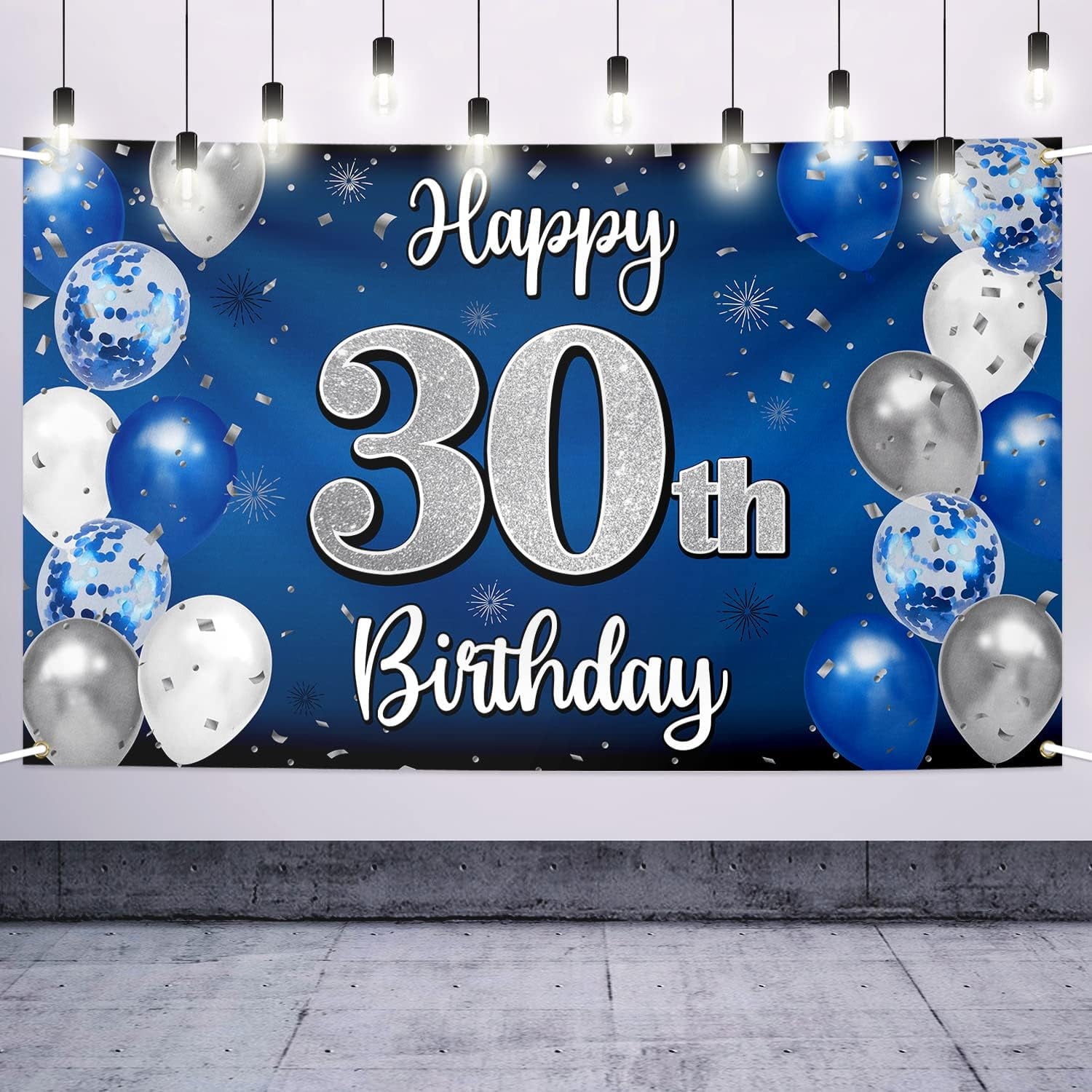 Happy 30th Birthday Decorations,30th Blue & Silver Balloon Large ...