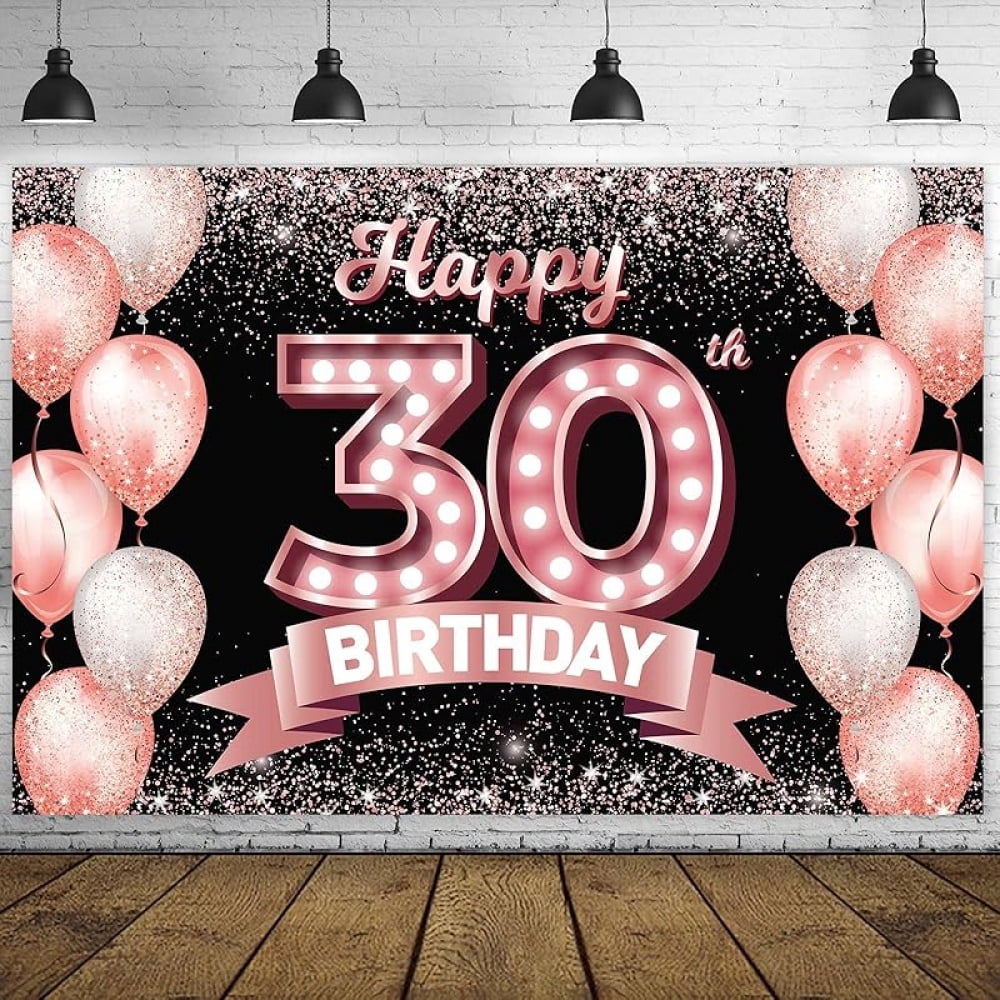 Happy 30th Birthday Rose Gold Banner Backdrop Cheers to 30 Years Old ...