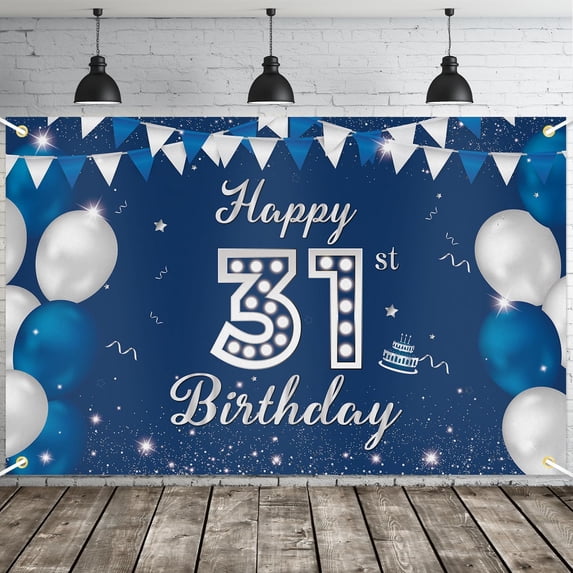 Happy 31st Birthday Banner, Blue Silver Party Decorations for Men, 31 ...