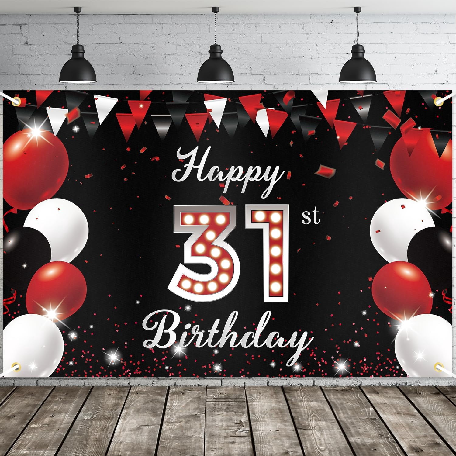 Happy 31st Birthday Banner, Red Black Happy 31st Birthday Party ...