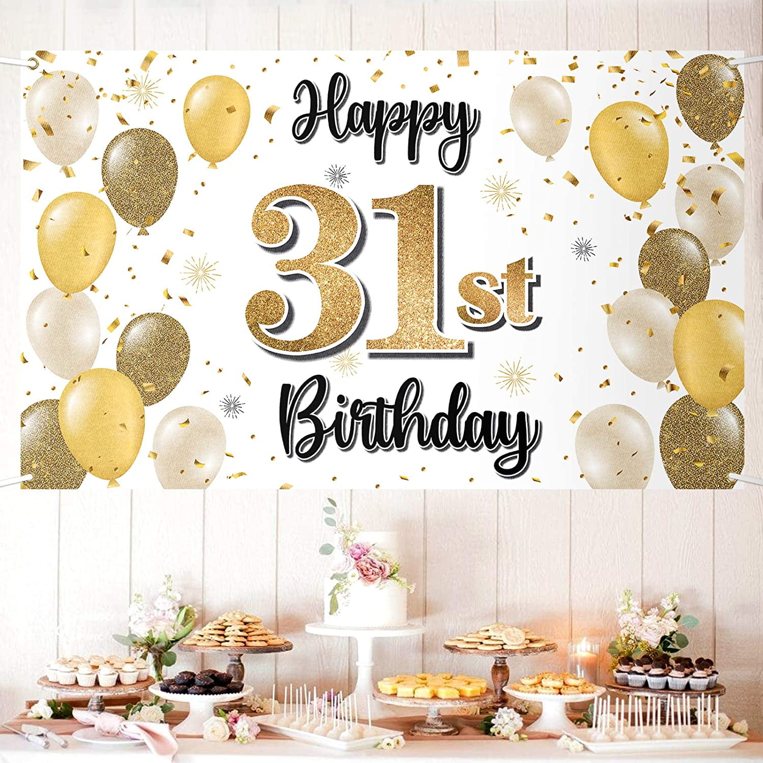 Happy 31st Birthday Decoration Banner,31st Gold Balloon Large Birthday ...