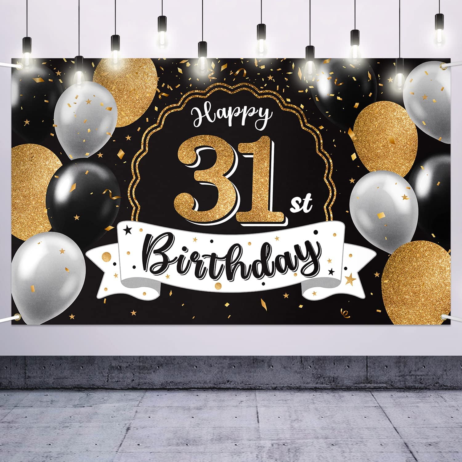 Happy 31st Birthday Decorations,31st Black & Gold Balloon Large ...